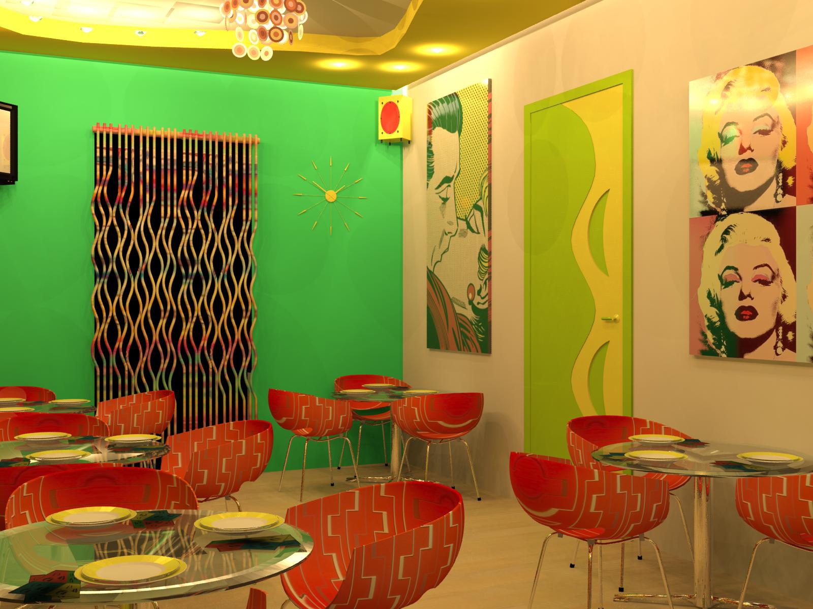 3d Visualization Cafe In The Style Of Pop Art