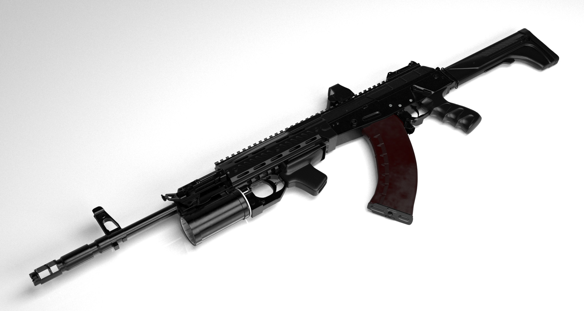 3d visualization Hipoly model of AK-12 automatic gun early version ...