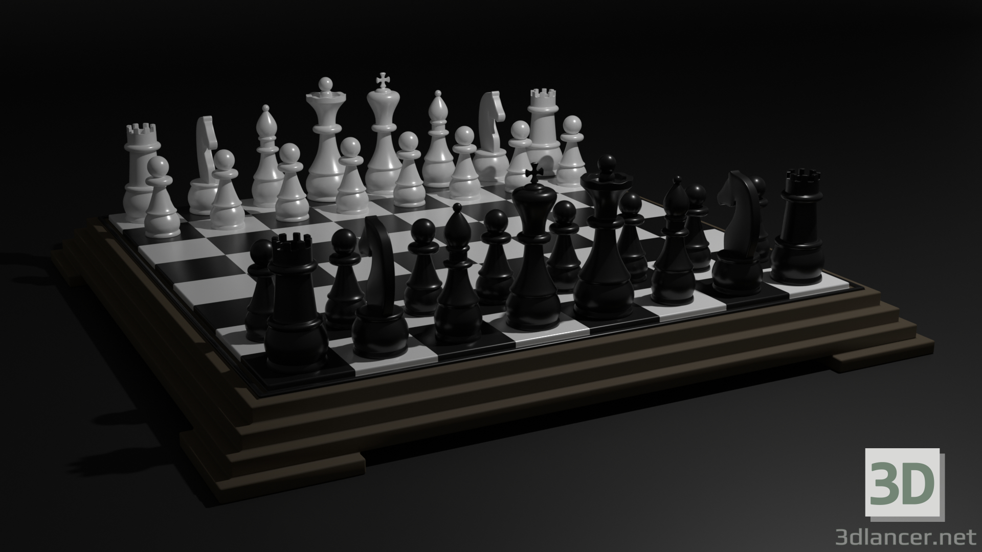 3d model Chess board with figures. | 79195 | 3dlancer.net