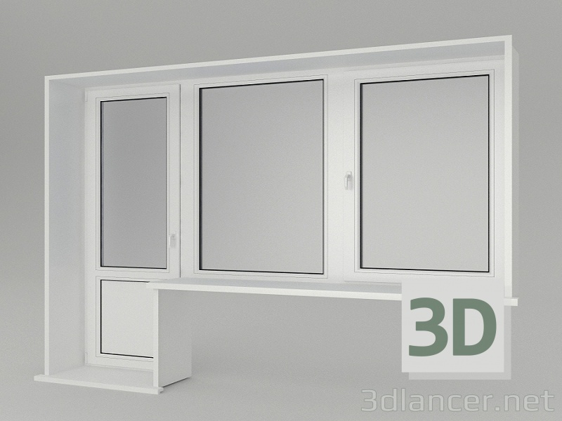 3d model A window set with a balcony door | 16214 | 3dlancer.net
