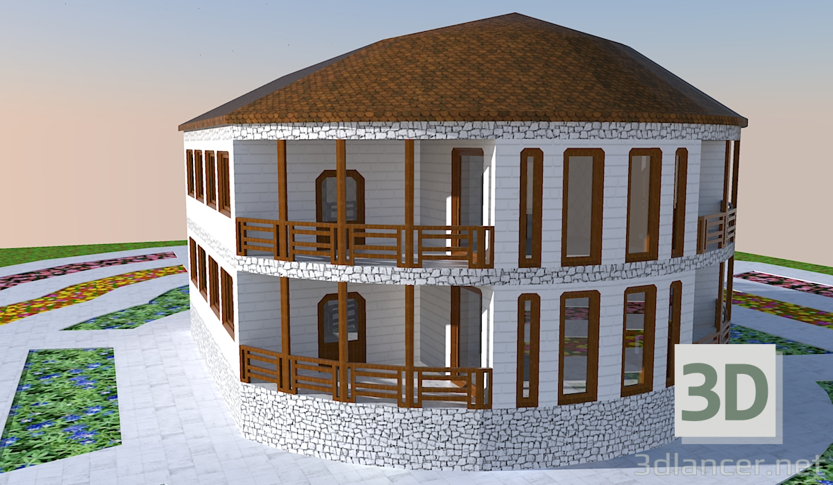3d model Two-storey house with an attic | 76224 | 3dlancer.net