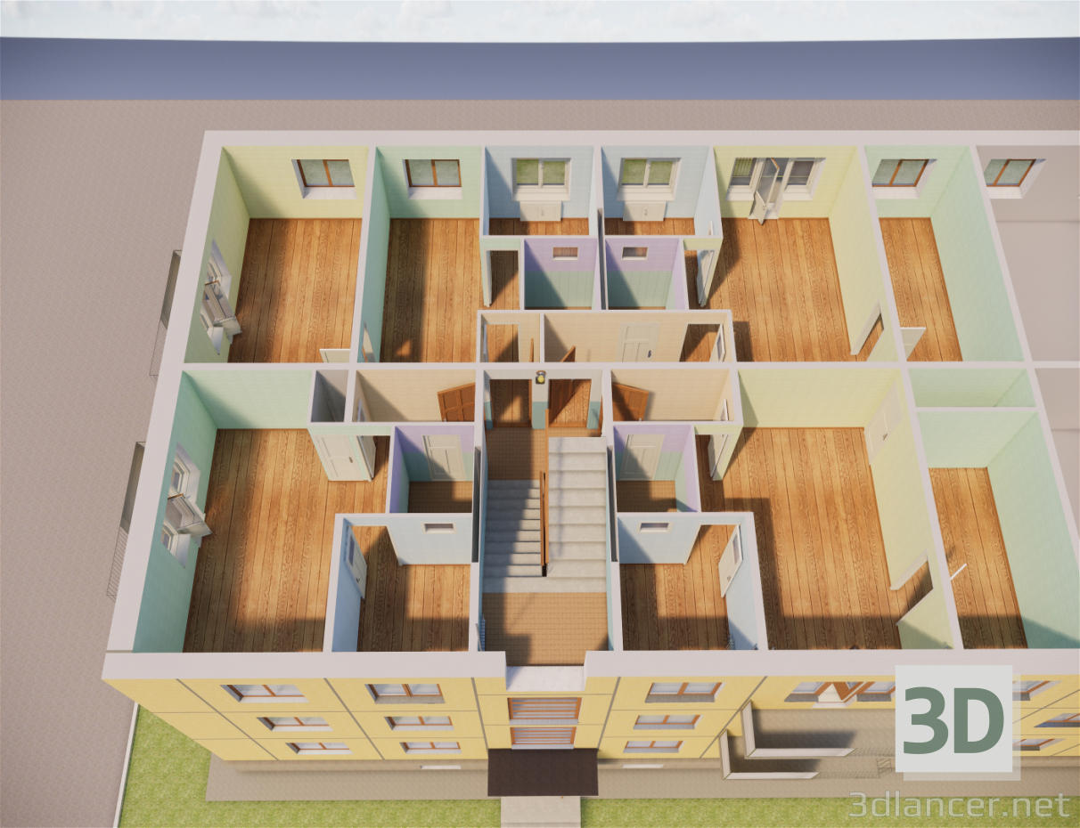Modelo 3d Panel Khrushchev serie 1-447 ll-17 | 37029 | 3dlancer.net
