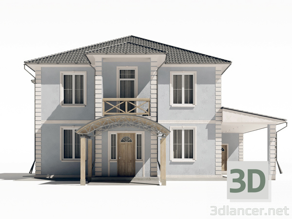 3d model Two-storey residential building with a large terrace | 30324 ...