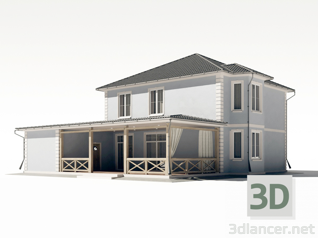 3d model Two-storey residential building with a large terrace | 30324 ...