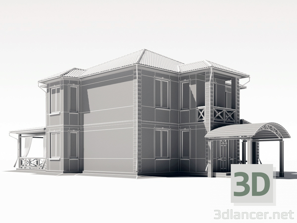 3d model Two-storey residential building with a large terrace | 30324 ...