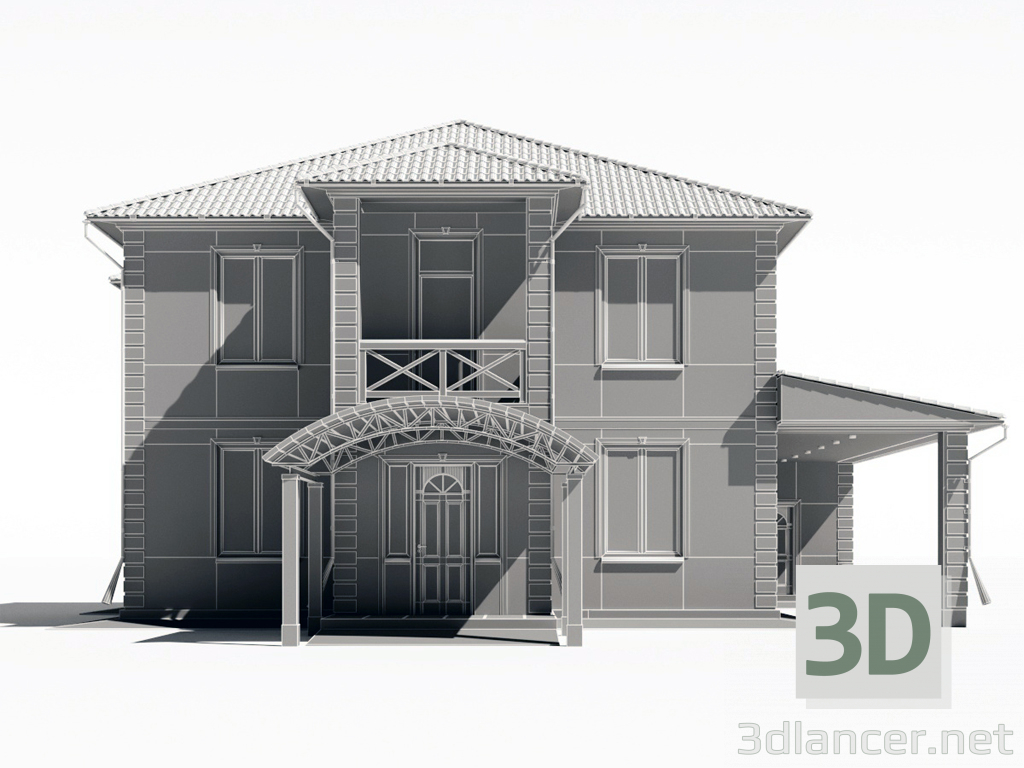 3d model Two-storey residential building with a large terrace | 30324 ...