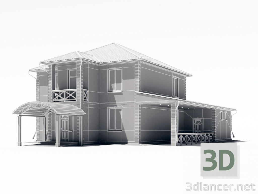 3d model Two-storey residential building with a large terrace | 30324 ...