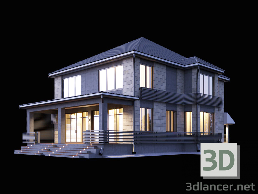 Modelo 3d Casa de dos plantas con terraza. | 30353 | 3dlancer.net