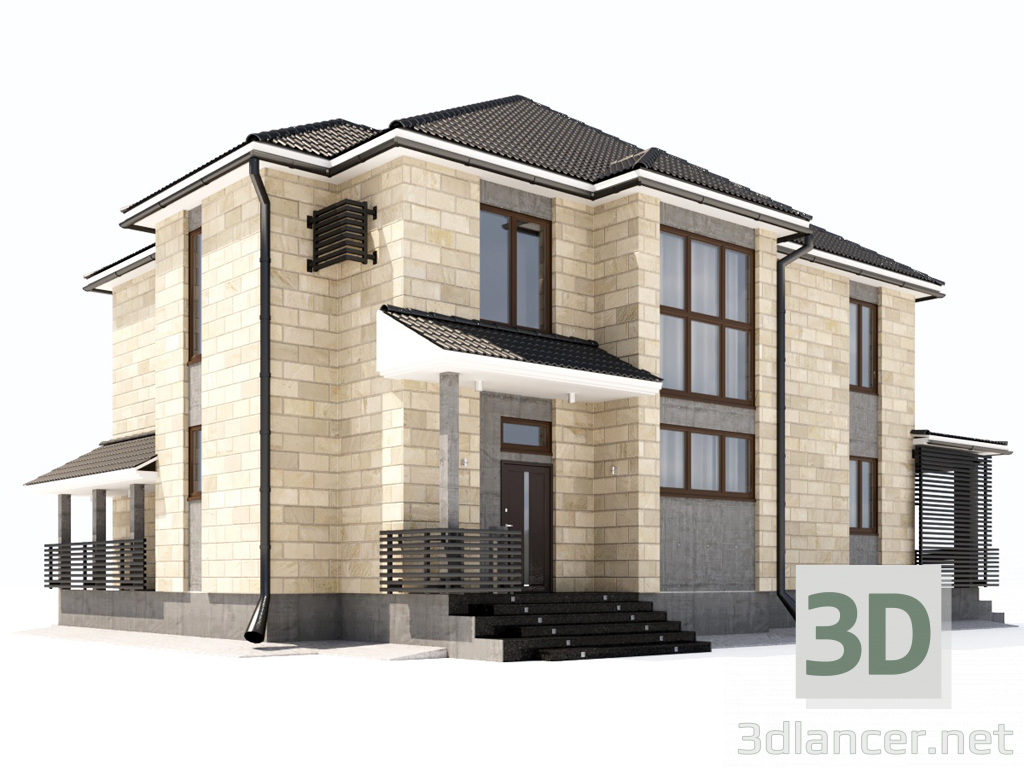 Modelo 3d Casa de dos plantas con terraza. | 30353 | 3dlancer.net