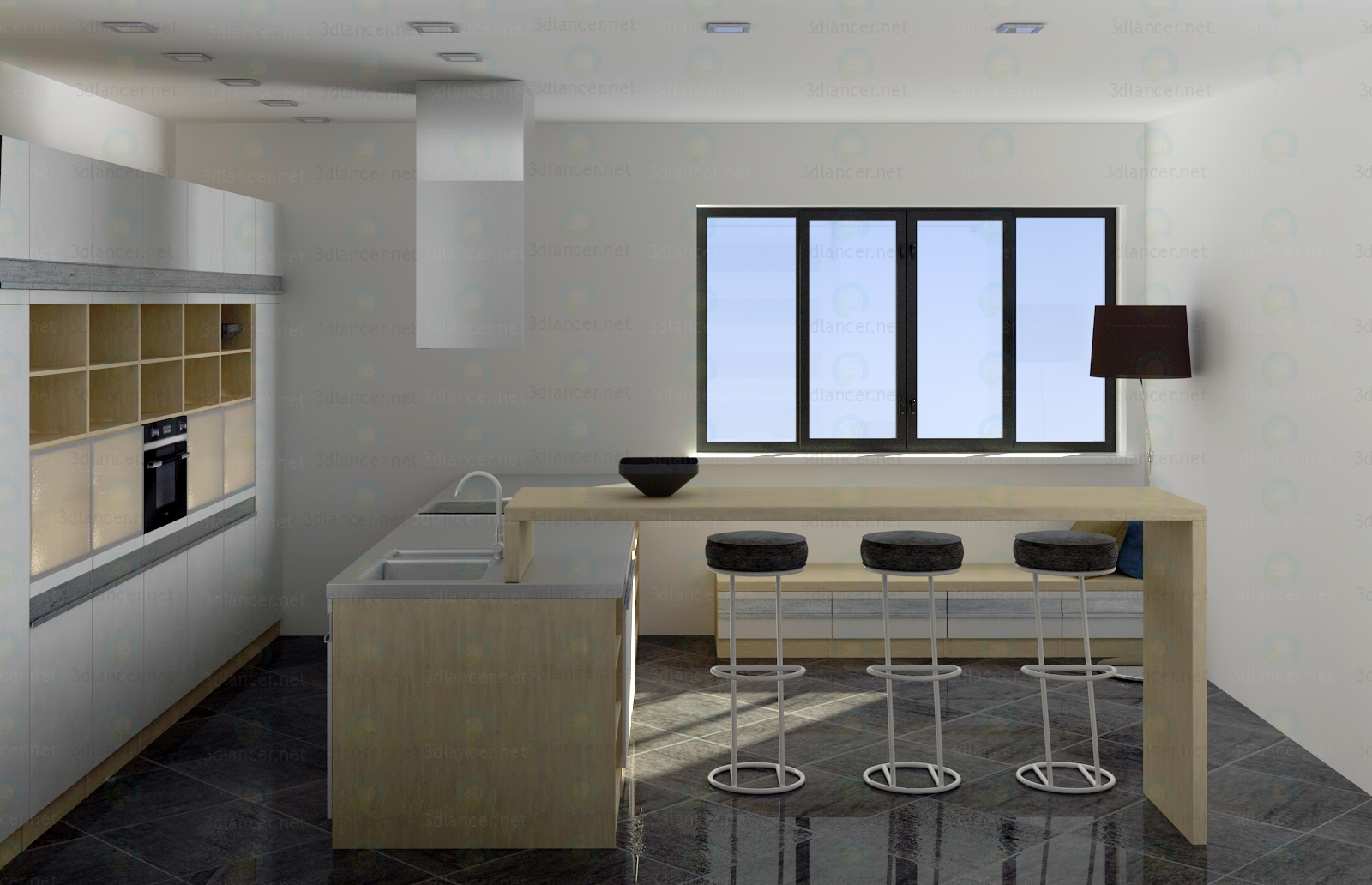 3d model Kitchen with island, modern minimalist style | 11433 ...