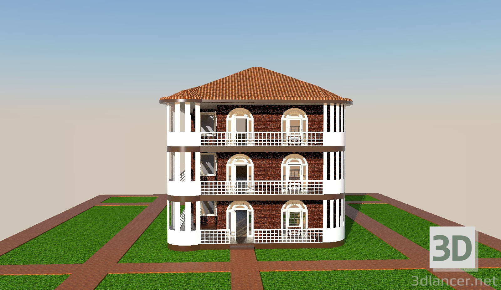 3d model A three-storey house | 51583 | 3dlancer.net