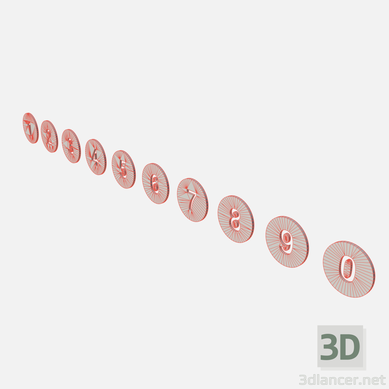 3d model Collection of round numbers red | 103603 | 3dlancer.net