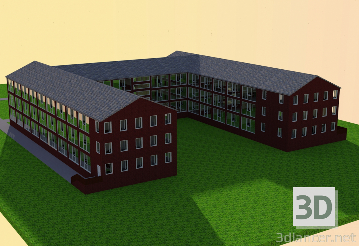 3d model Three-storey building | 53624 | 3dlancer.net