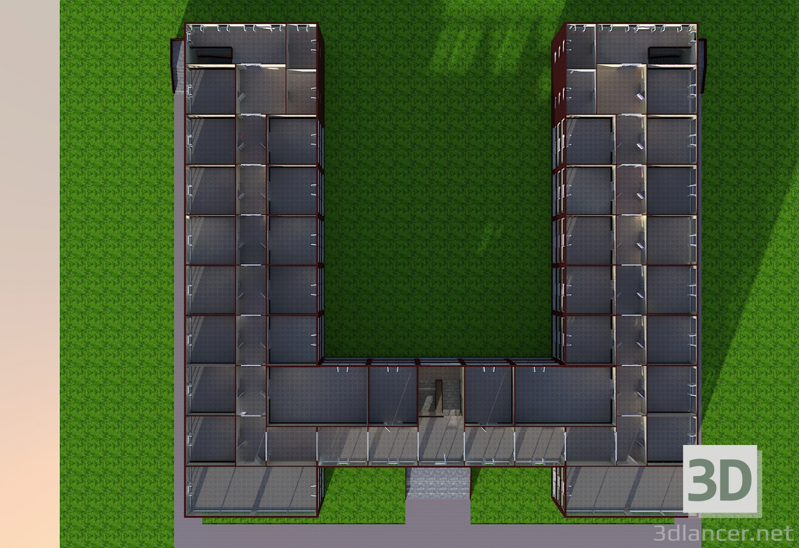 3d model Three-storey building | 53624 | 3dlancer.net