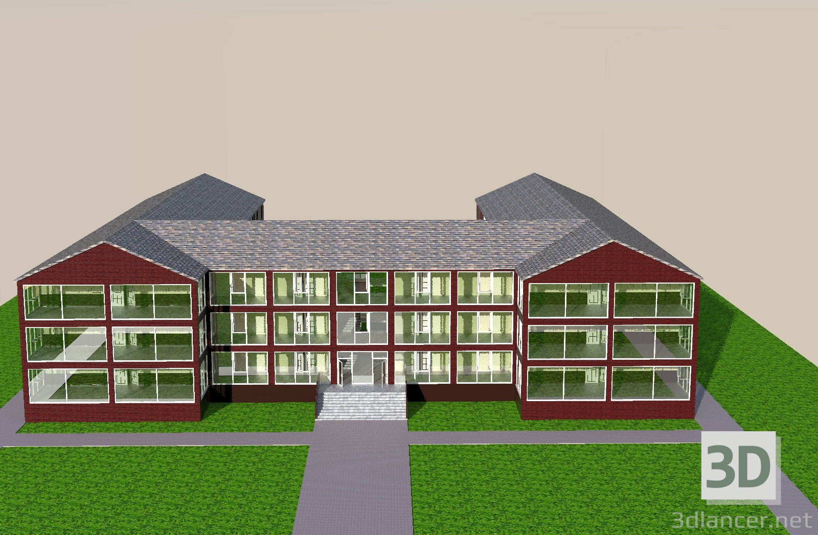 3d model Three-storey building | 53624 | 3dlancer.net