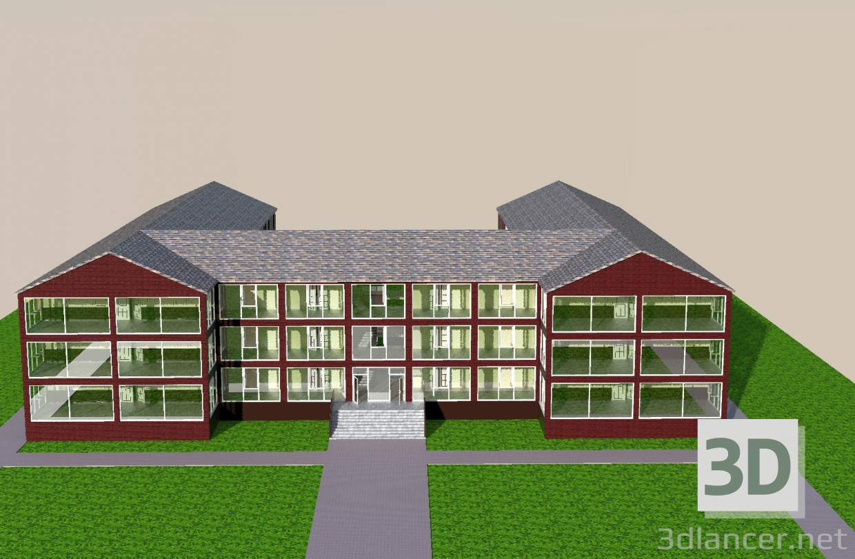 3d model Three-storey building | 53624 | 3dlancer.net
