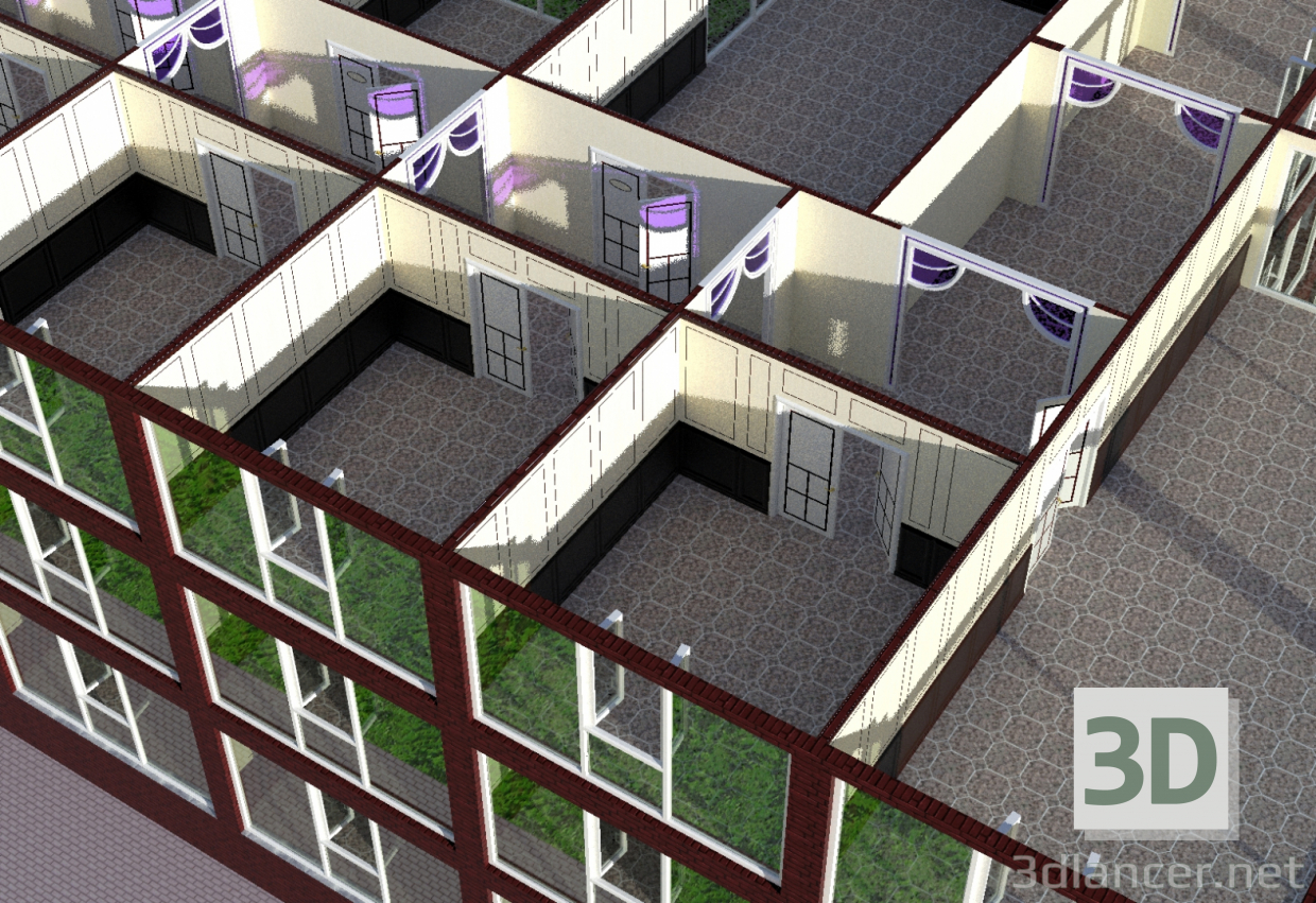 3d model Three-storey building | 53624 | 3dlancer.net