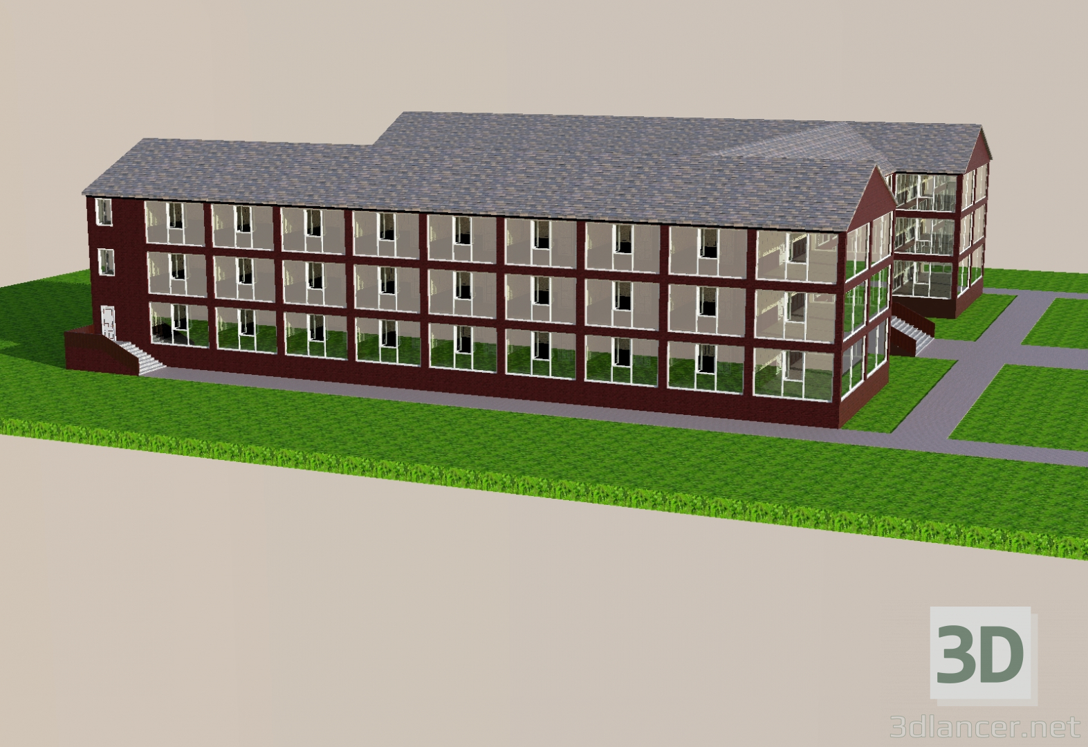 3d model Three-storey building | 53624 | 3dlancer.net