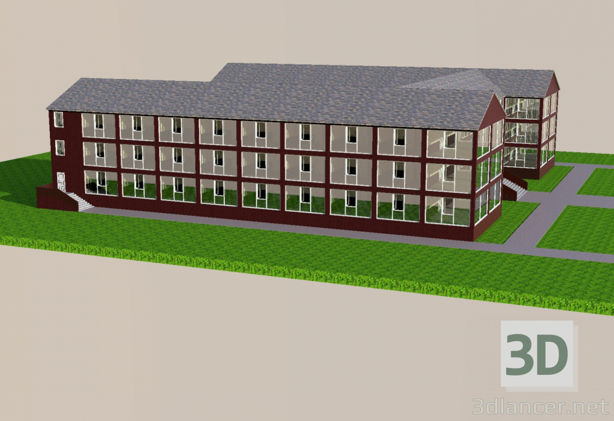 3d model Three-storey building | 53624 | 3dlancer.net
