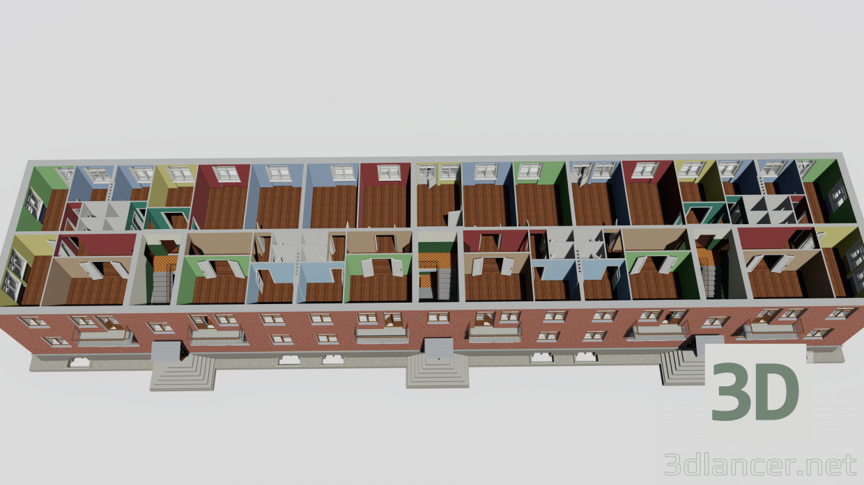 3d model Two-storey building 1-452-4 | 59636 | 3dlancer.net