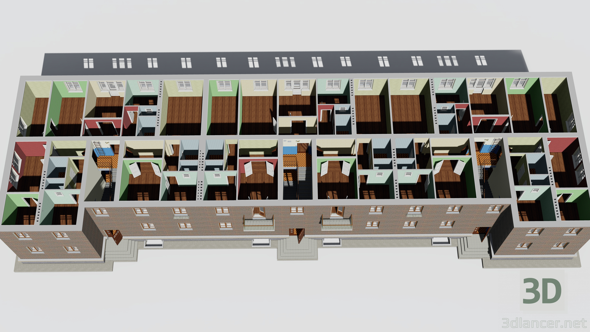 3d model Two-storey building 1-552-1 | 59642 | 3dlancer.net
