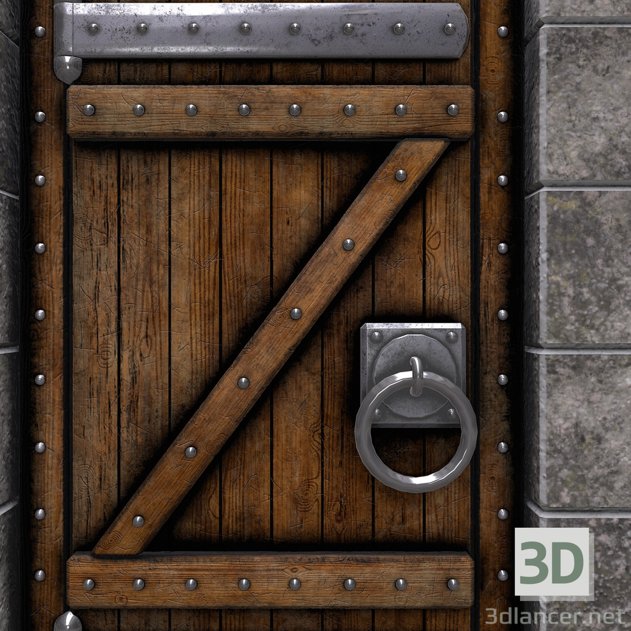 3d model Ancient wooden door (animated) 3d model | 48707 | 3dlancer.net