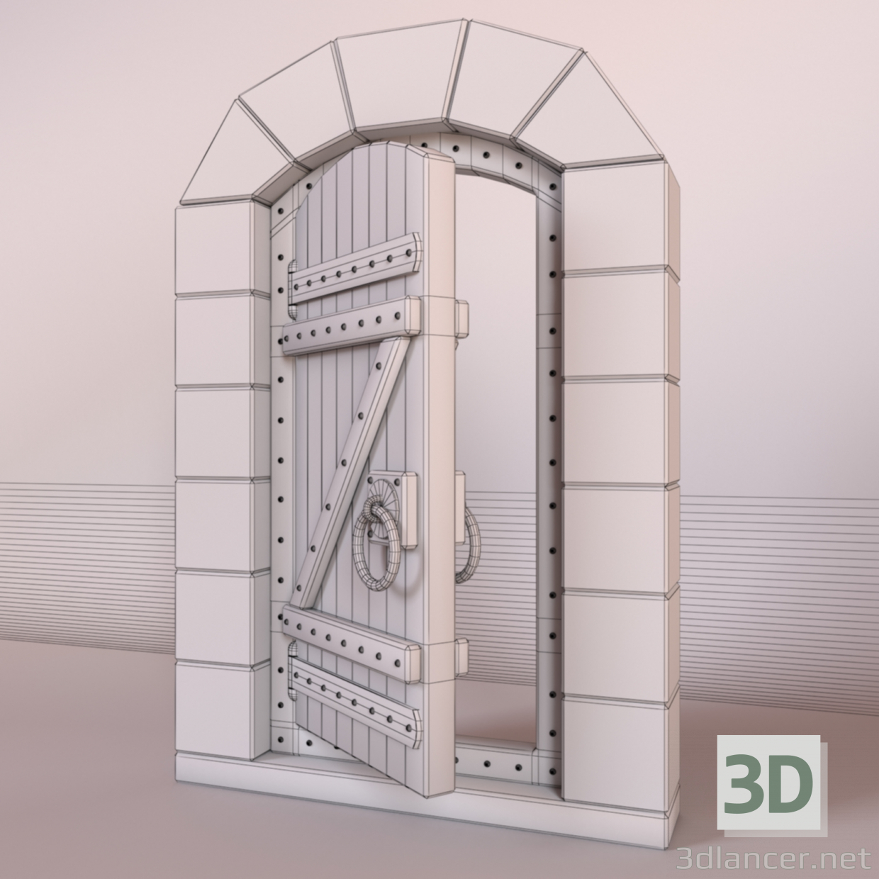3d model Ancient wooden door (animated) 3d model | 48707 | 3dlancer.net