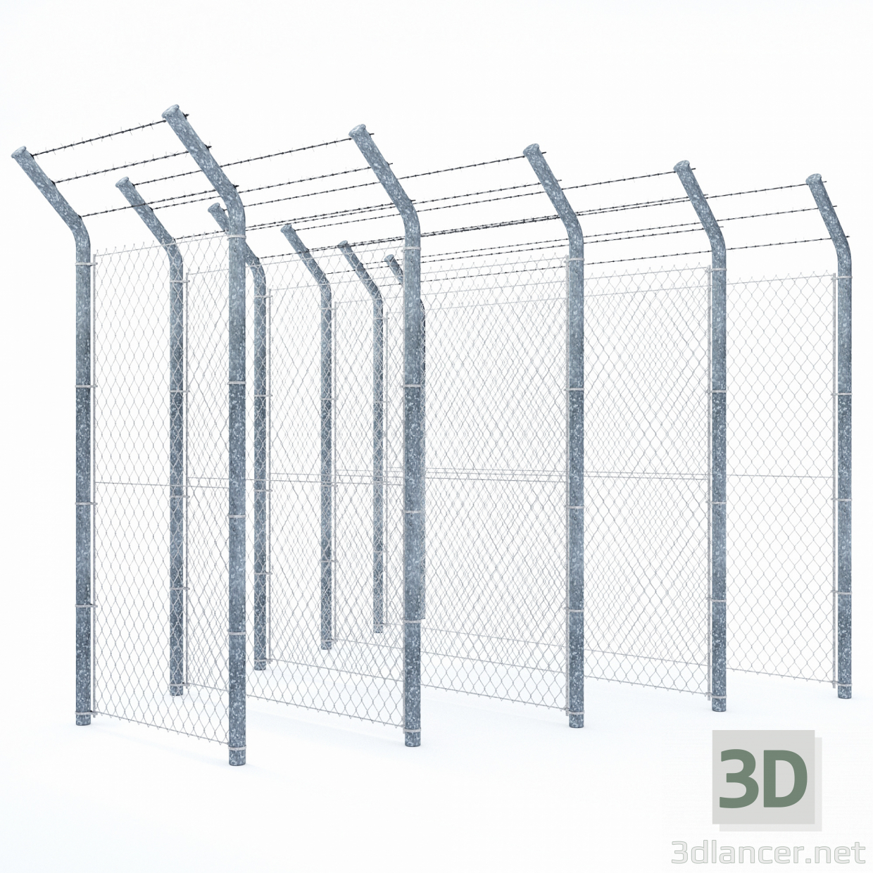 3d model Wire mesh fence with barbed wire fence | 53772 | 3dlancer.net