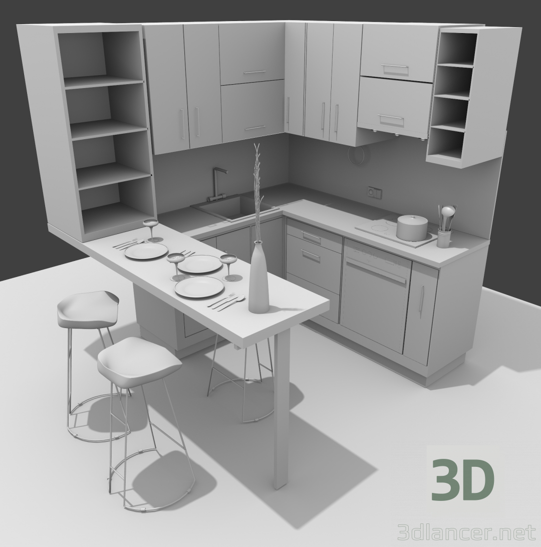 3d model Corner kitchen | 44810 | 3dlancer.net