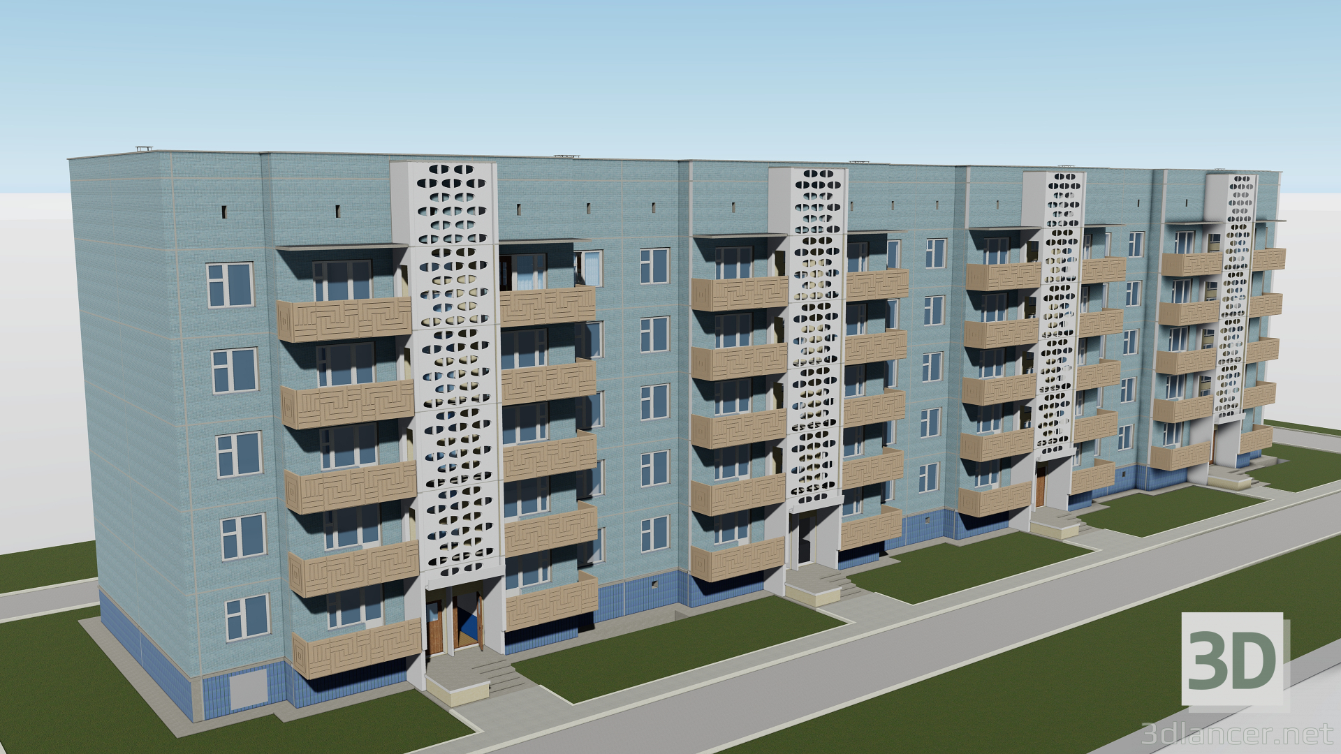 3d model Panel five-story building with a Soviet apartment from the 80s ...
