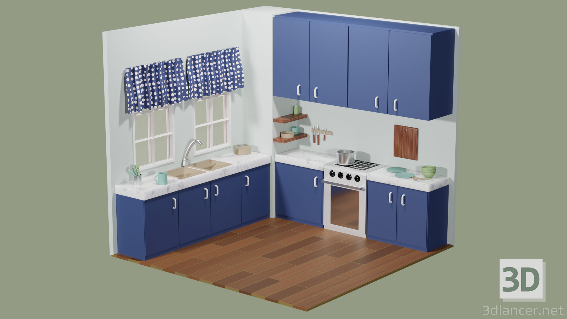 3d model low poly kitchen | 83928 | 3dlancer.net