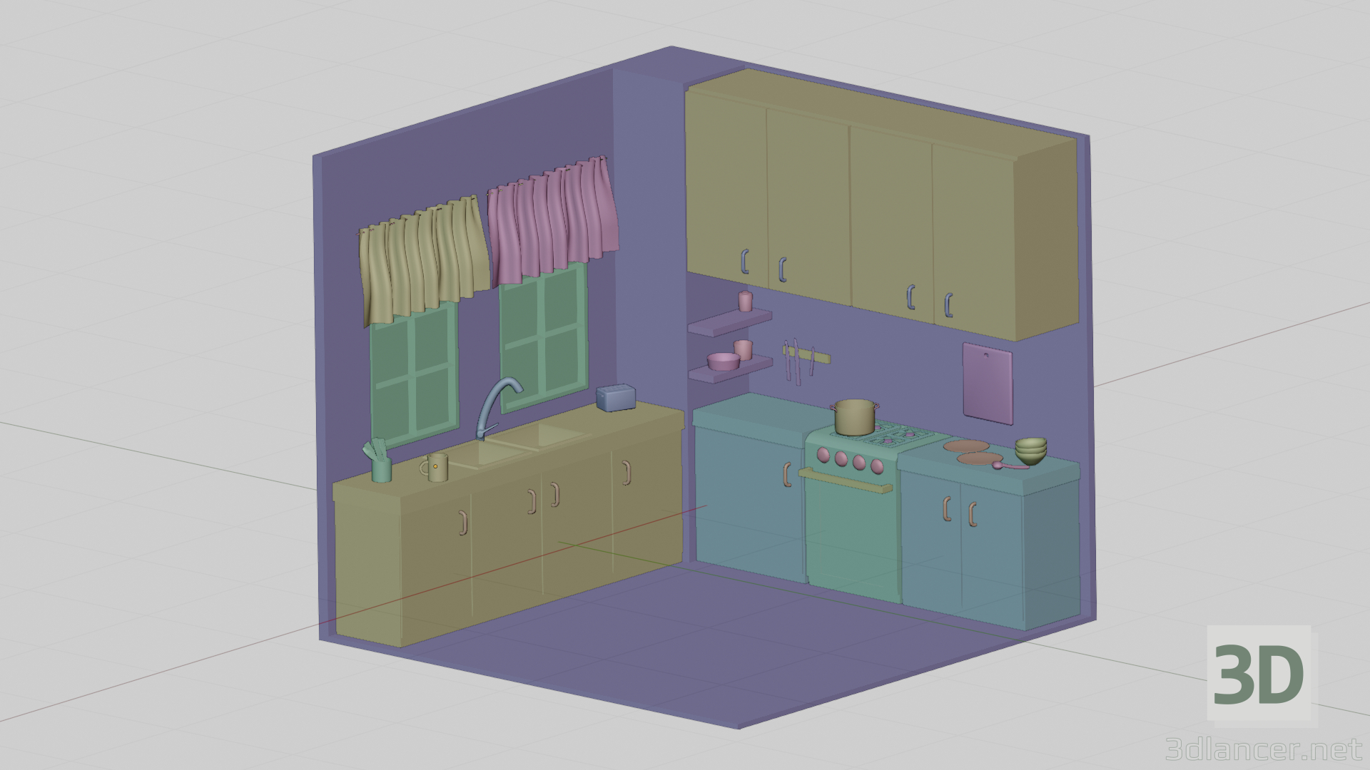 3d model low poly kitchen | 83928 | 3dlancer.net