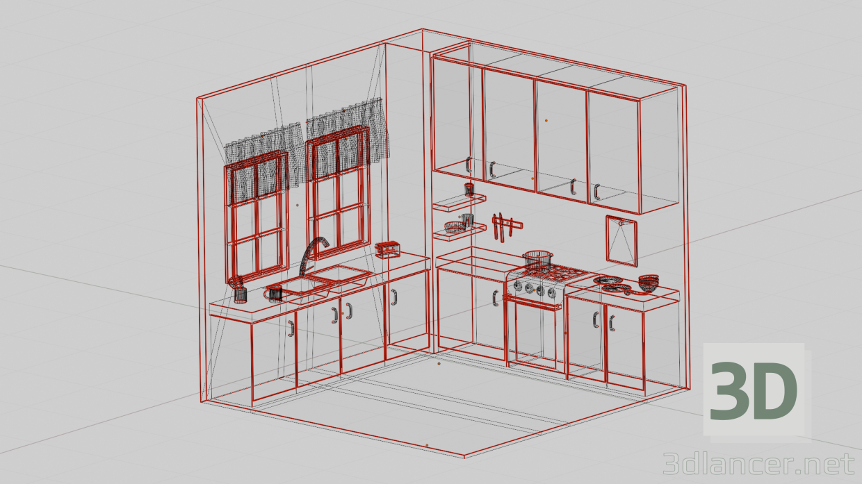 3d model low poly kitchen | 83928 | 3dlancer.net