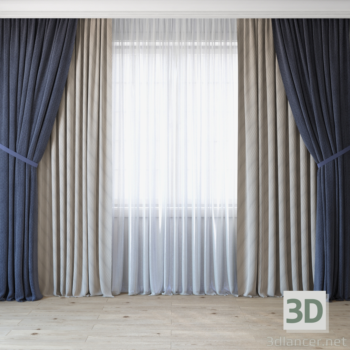 Modèle 3D Rideaux avec set de tulle 3 en 1 | 33939 | 3dlancer.net