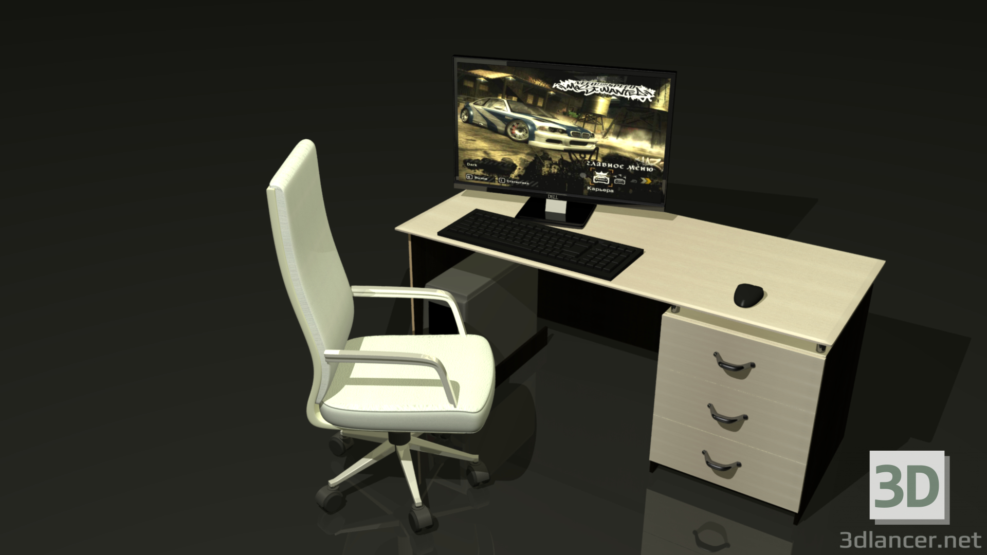 3d model Computer table and chair with a roller | 27990 | 3dlancer.net